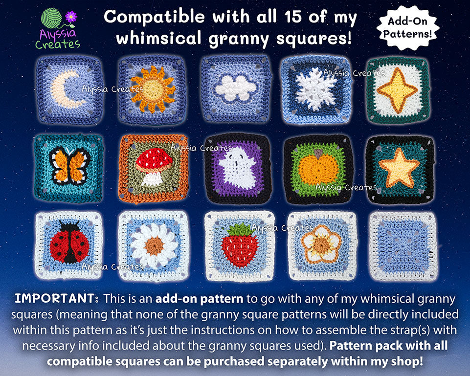 Mini Granny Square Customizable Strap PDF Add-On PATTERN (Bag, Camera ...
